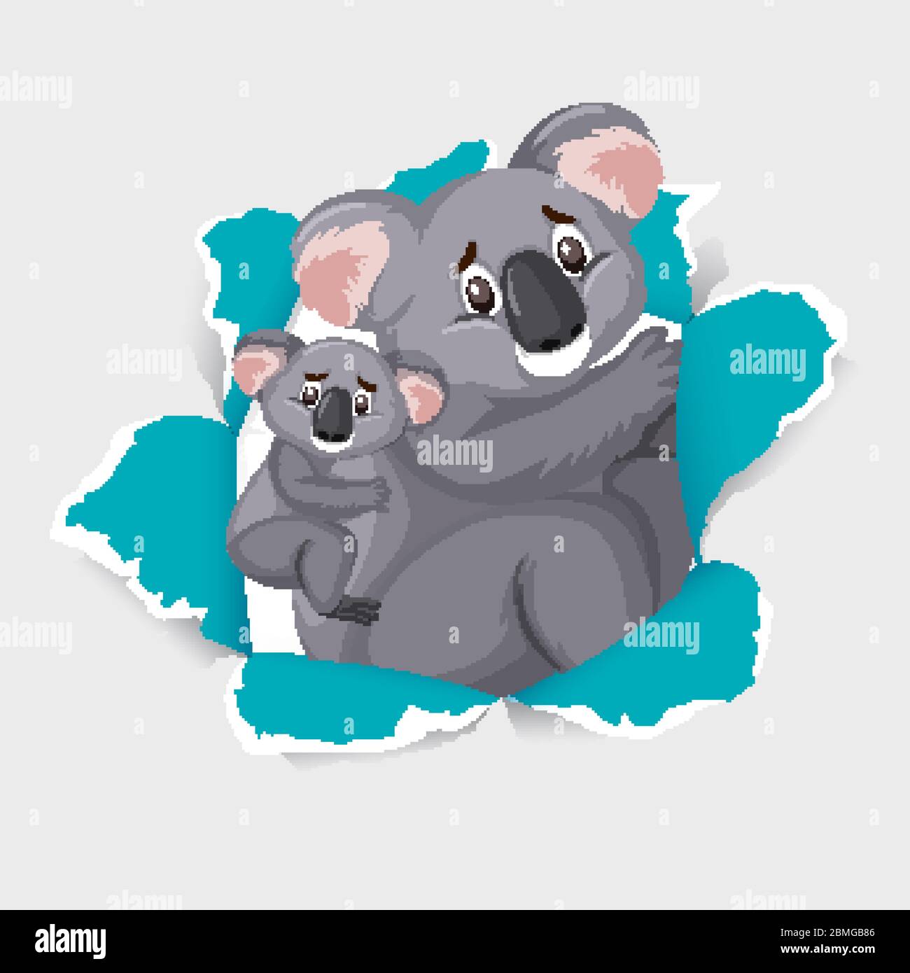 Background template design with wild koala on gray paper illustration ...