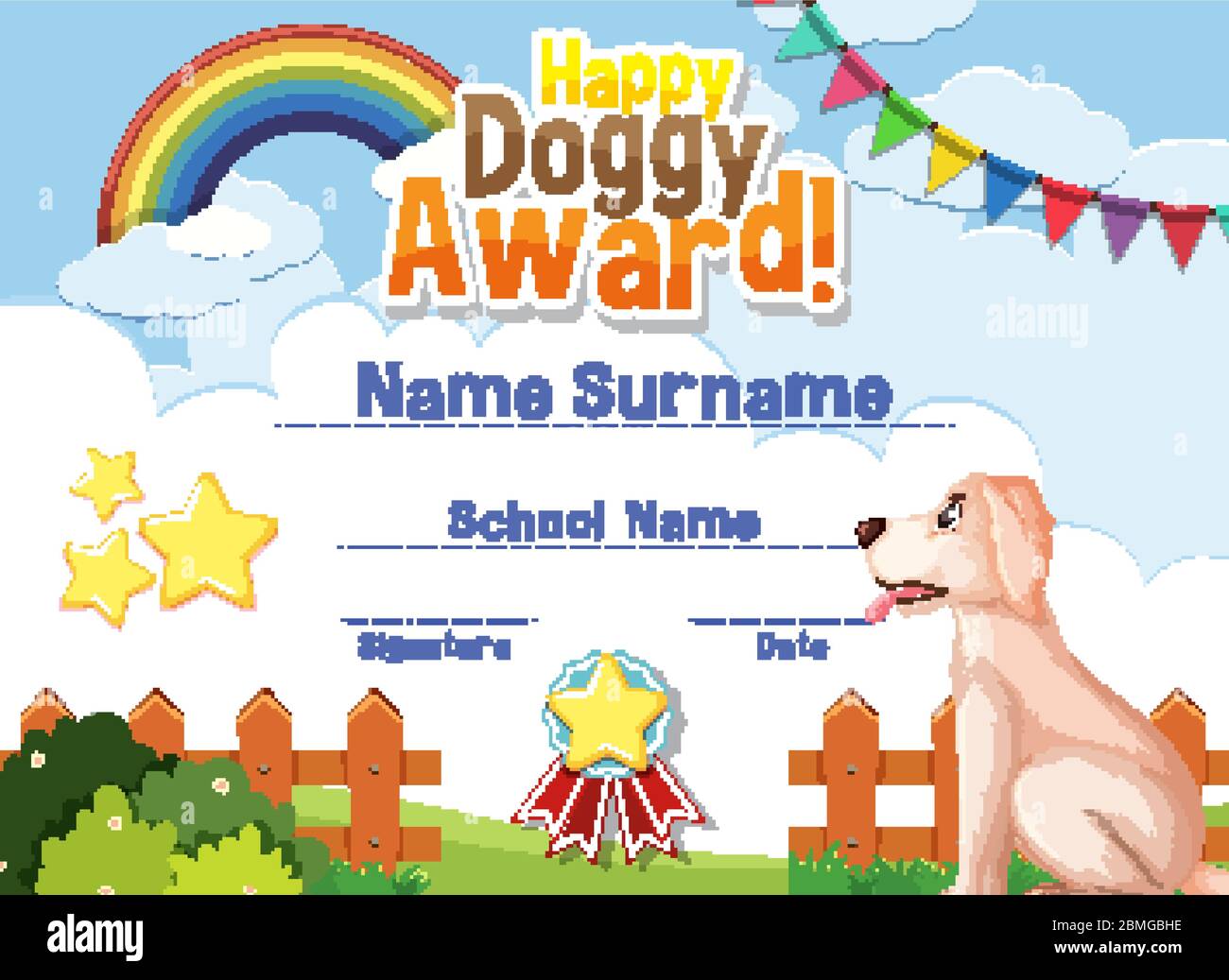 Certificate template design for happy doggy award with cute dog in the ...