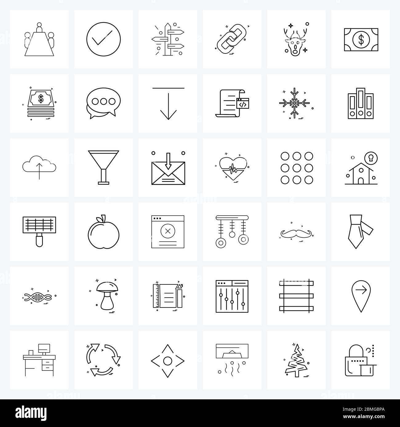 Modern Style Set of 36 line Pictograph Grid based internet, link, done ...