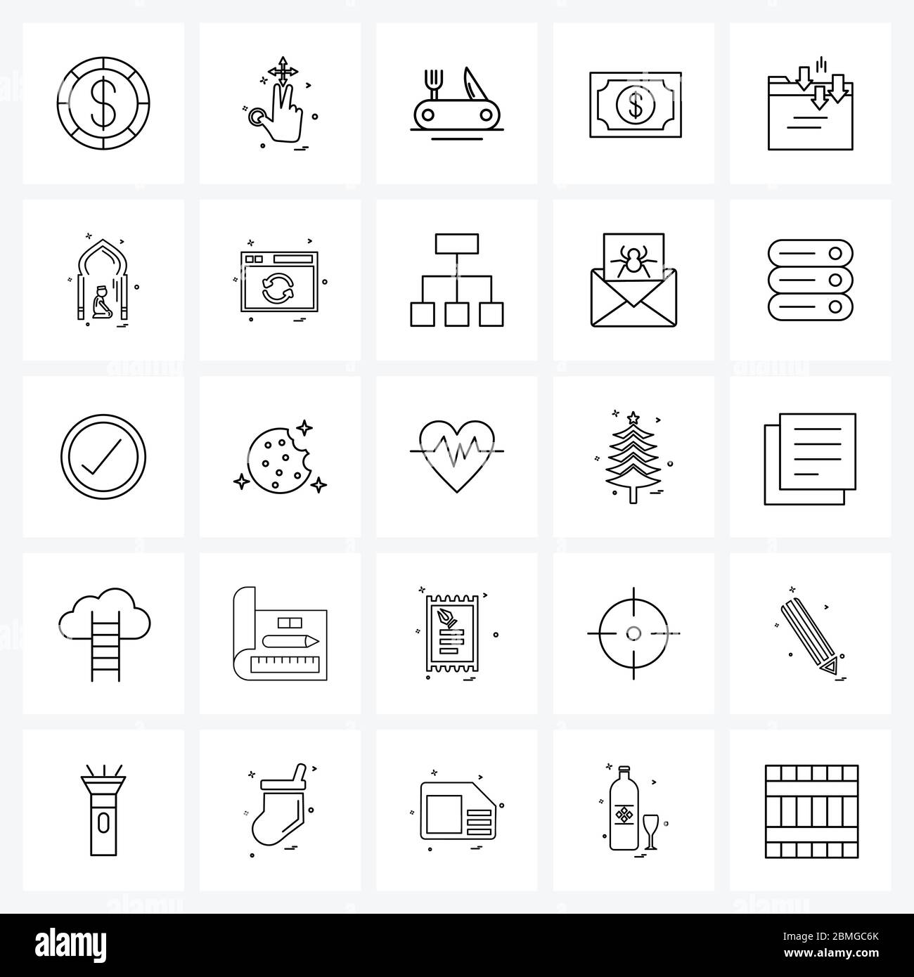 Set of 25 UI Icons and symbols for downloaded folder, dollar, two ...