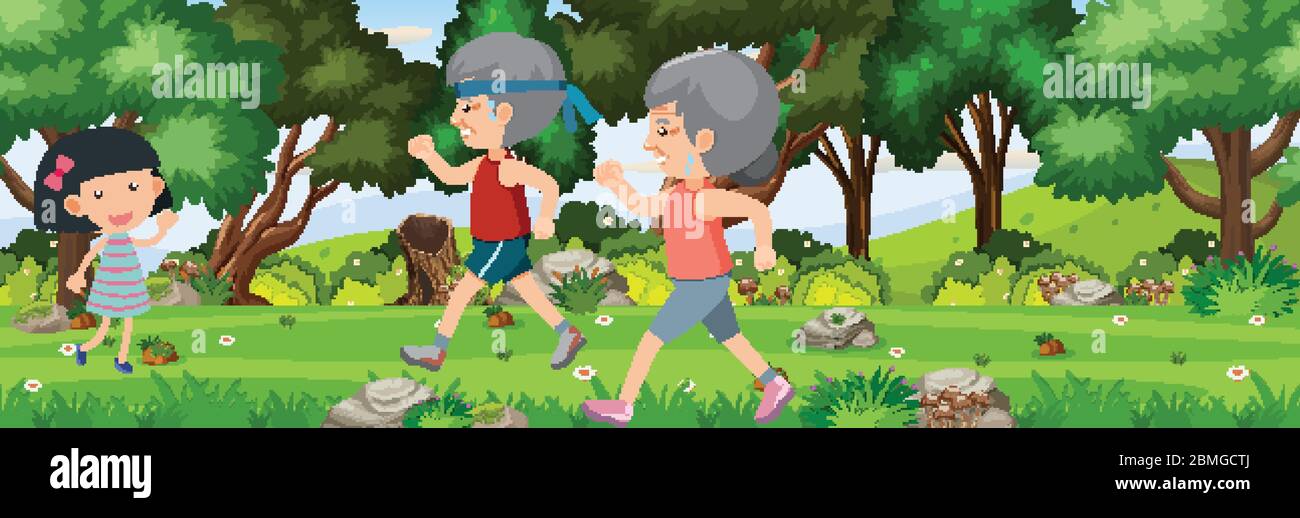 Background scene with people walking in the park illustration Stock ...