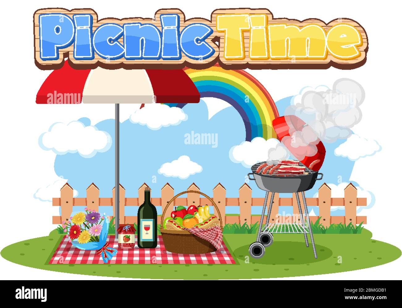Font design for picnic time with food in the park illustration Stock ...