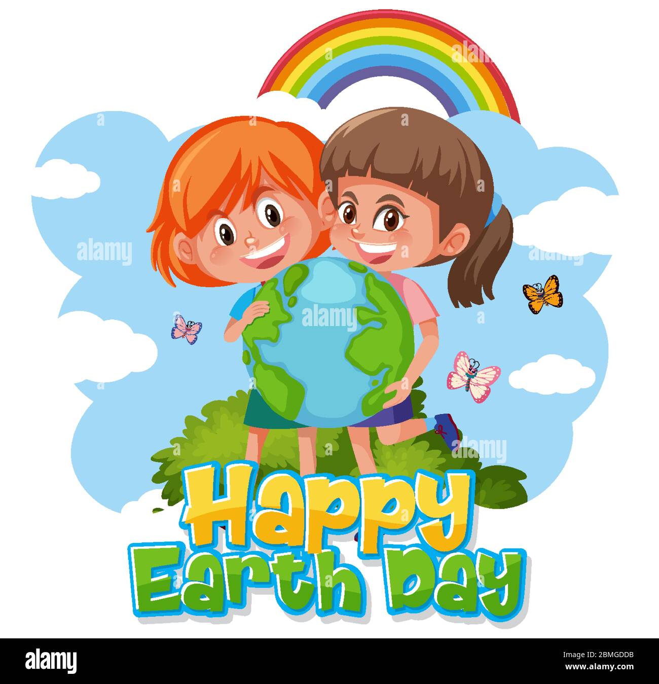Poster design for happy earth day with two girls in the park ...
