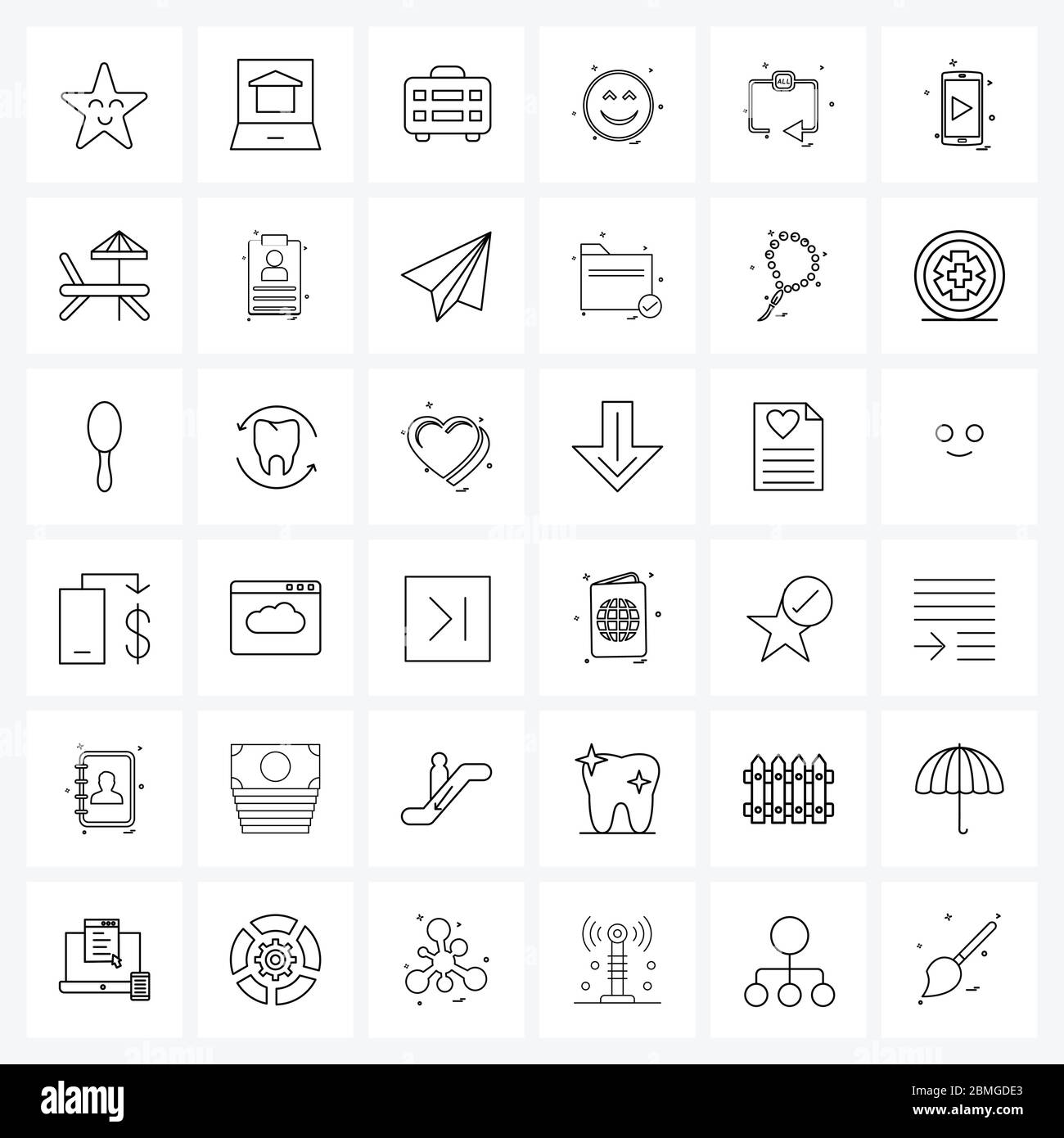36 Universal Line Icons for Web and Mobile reset, emoji, duffel ...