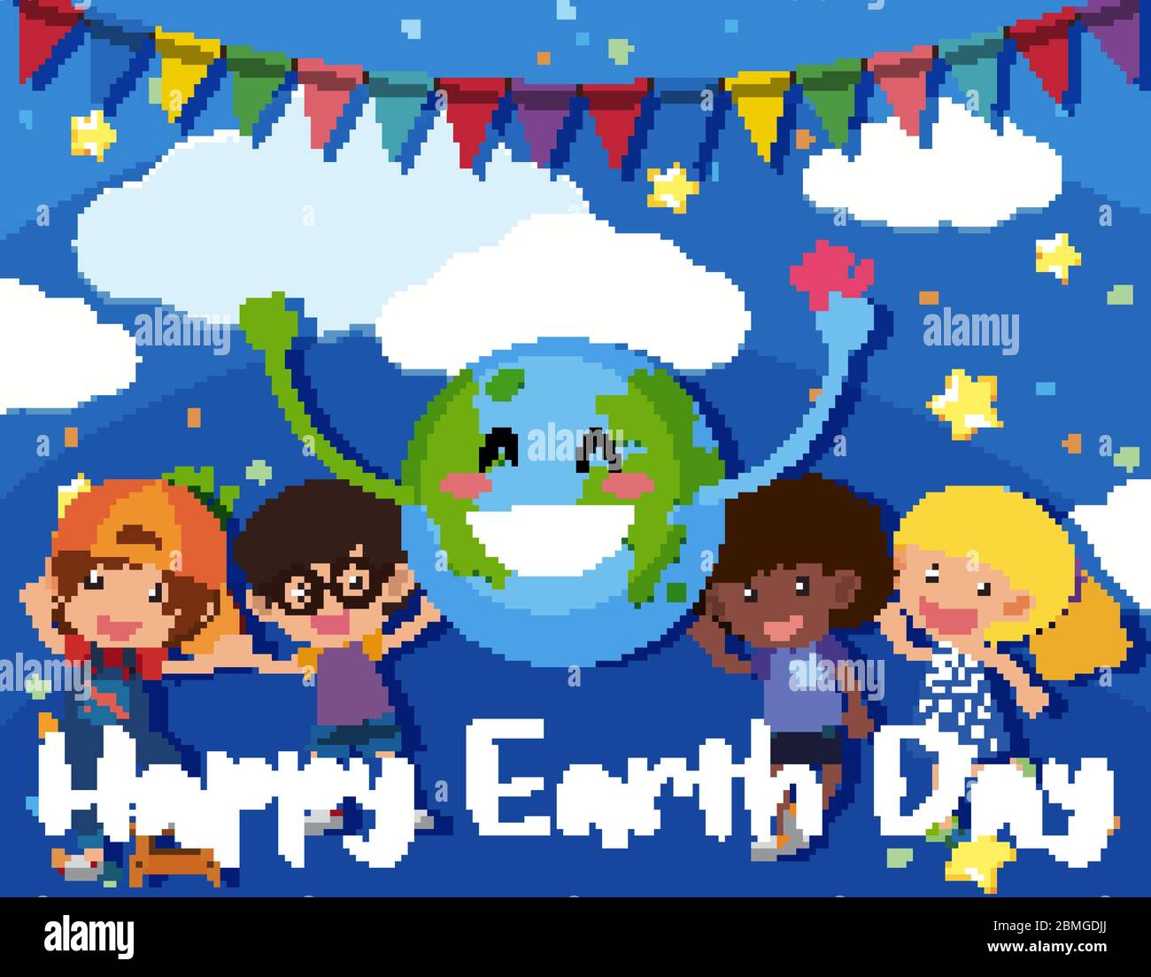 Poster design for happy earth day with happy children and smiling earth ...