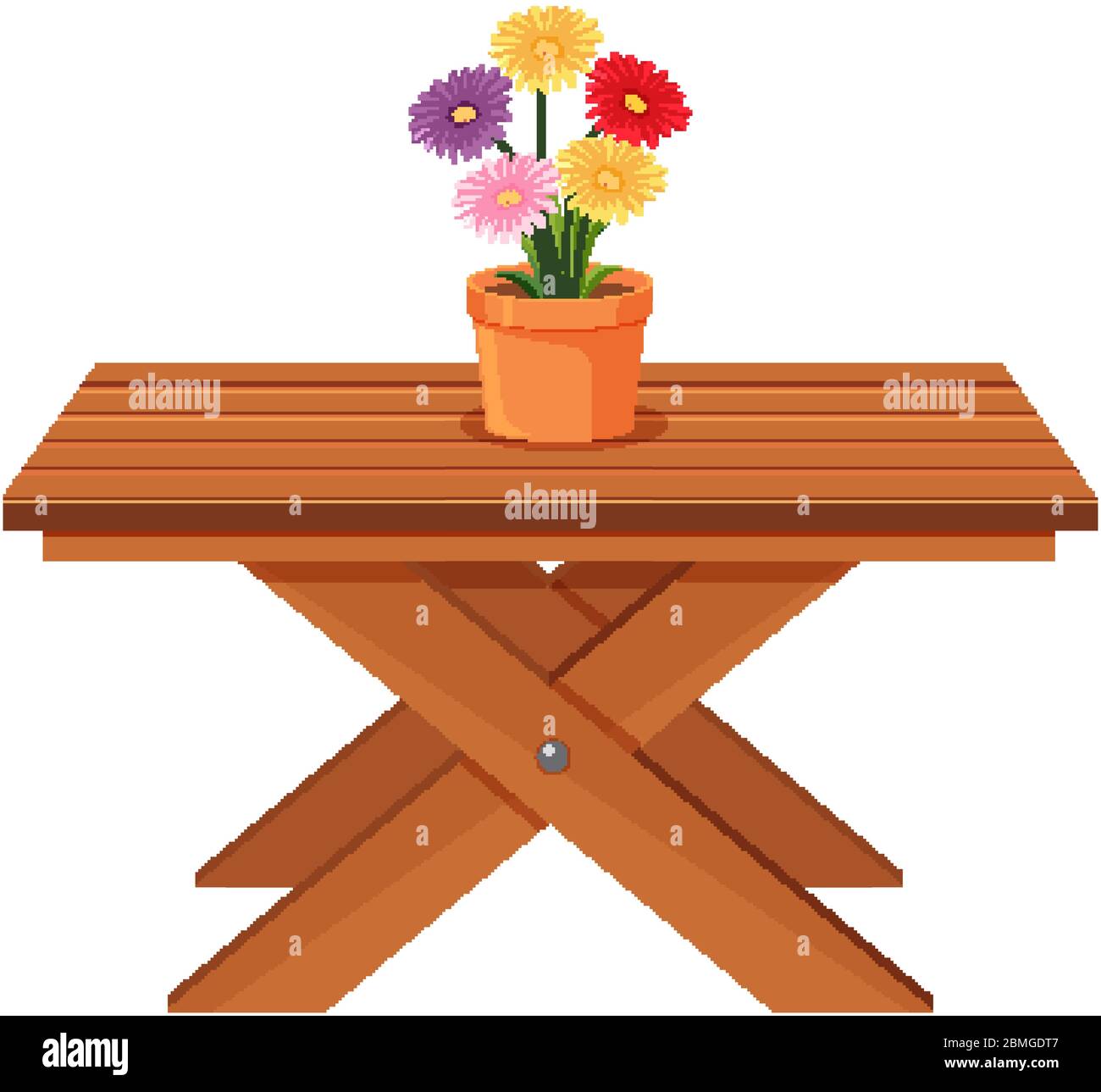 Flowers on wooden table on white background illustration Stock Vector ...