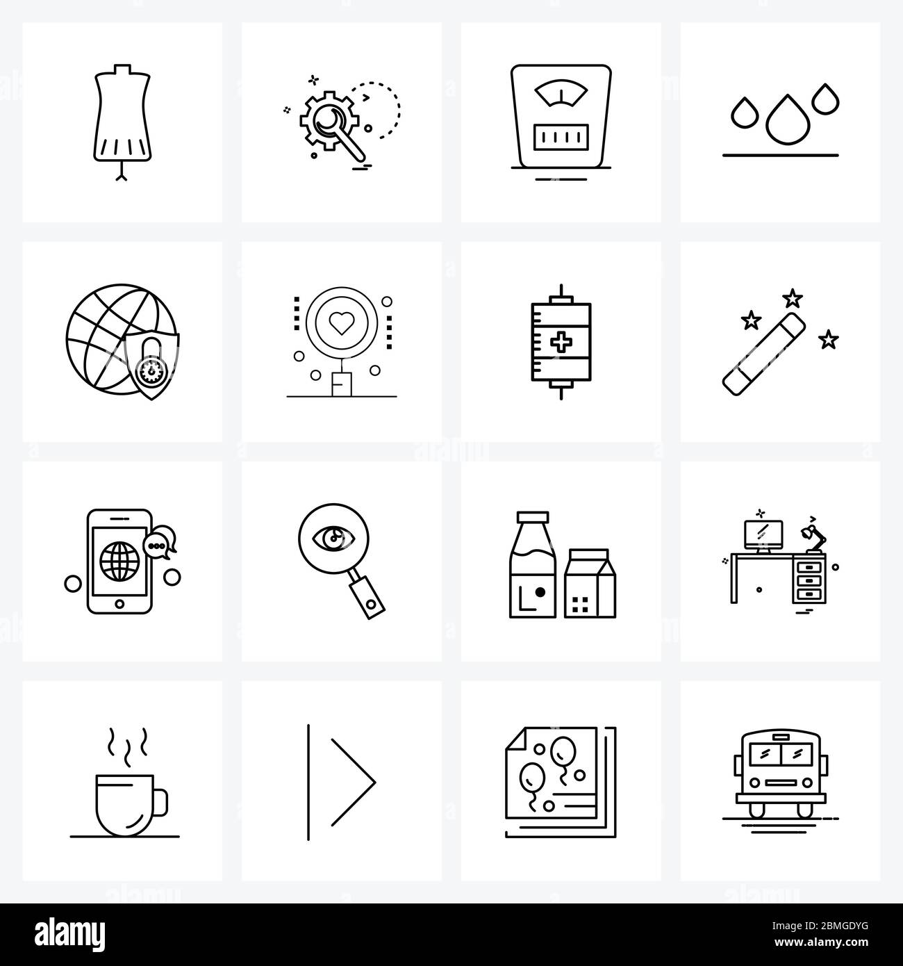 Modern Style Set of 16 line Pictograph Grid based search, internet ...