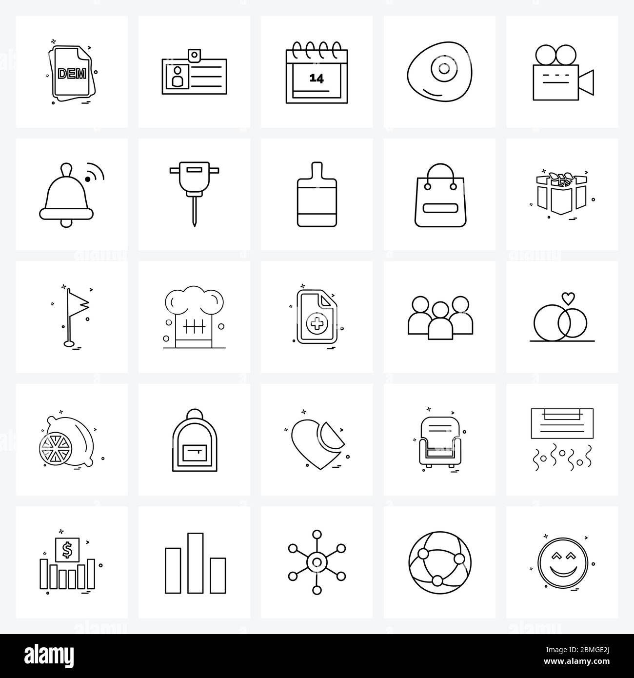 Simple Set of 25 Line Icons such as alarm, record, calendar, camera ...