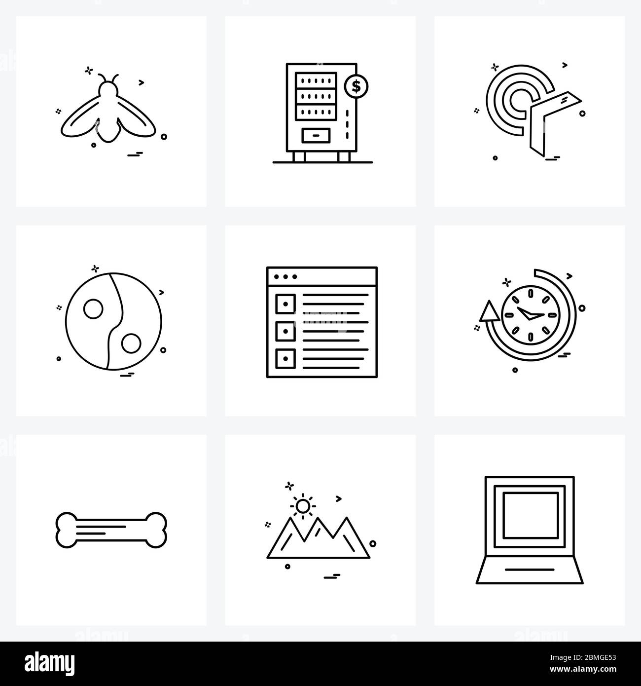 Stock Vector Icon Set of 9 Line Symbols for hours, time, focus, listing ...