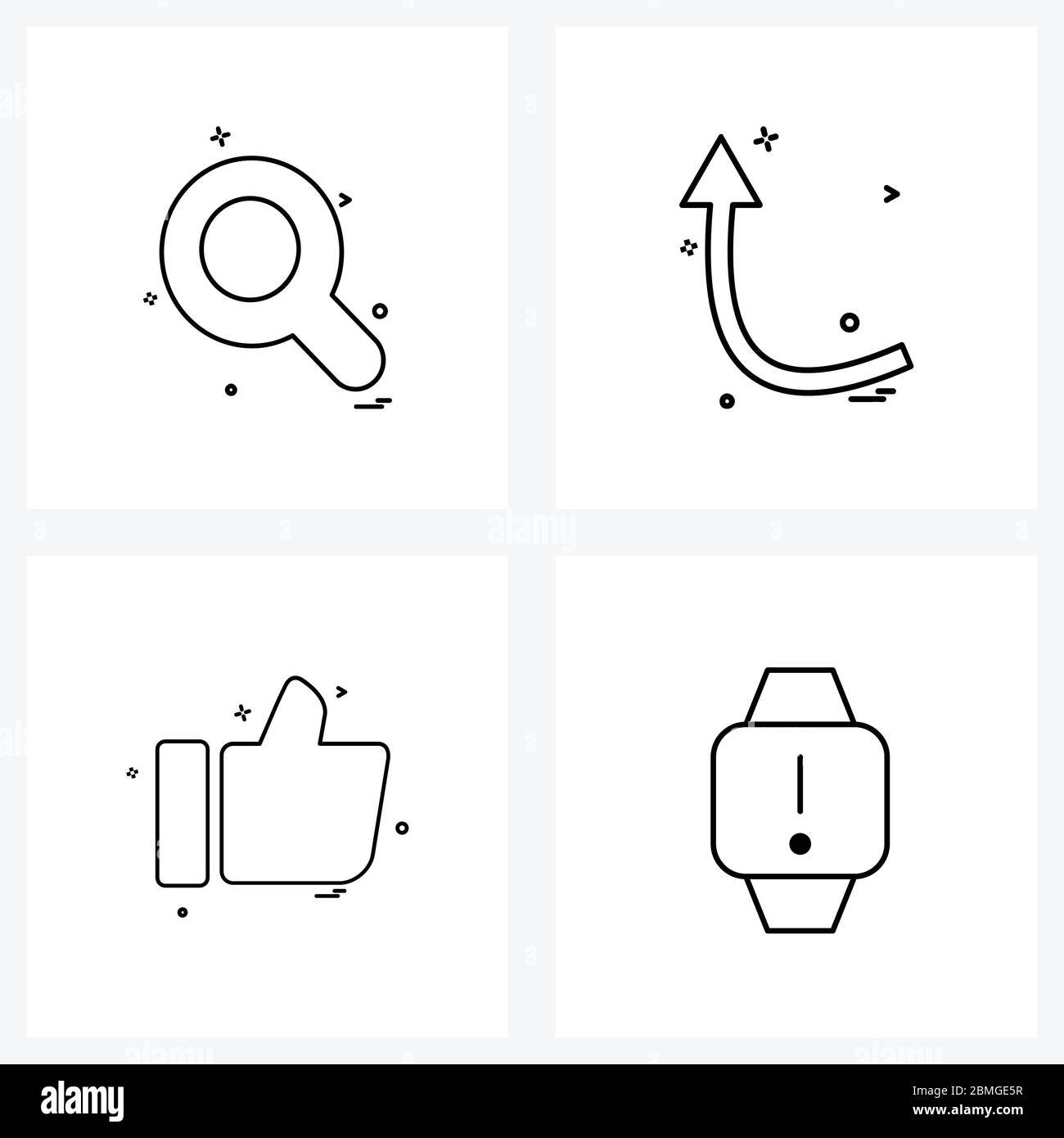 Set of 4 Modern Line Icons of search, user interface, arrows, arrow ...