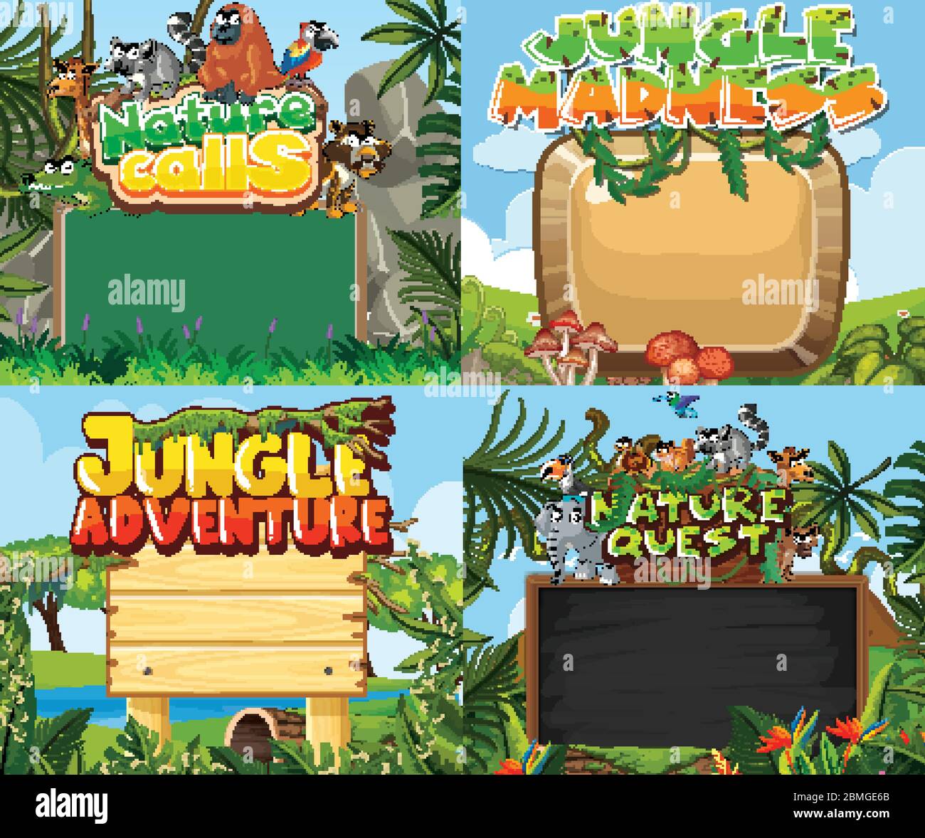 Four border templates with jungle background illustration Stock Vector ...