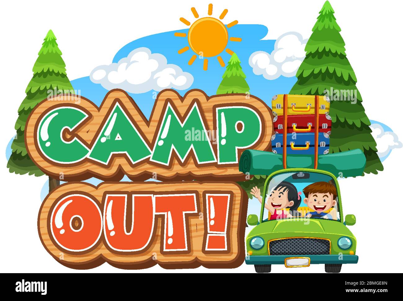 Font design for camp out with tent in the park illustration Stock ...