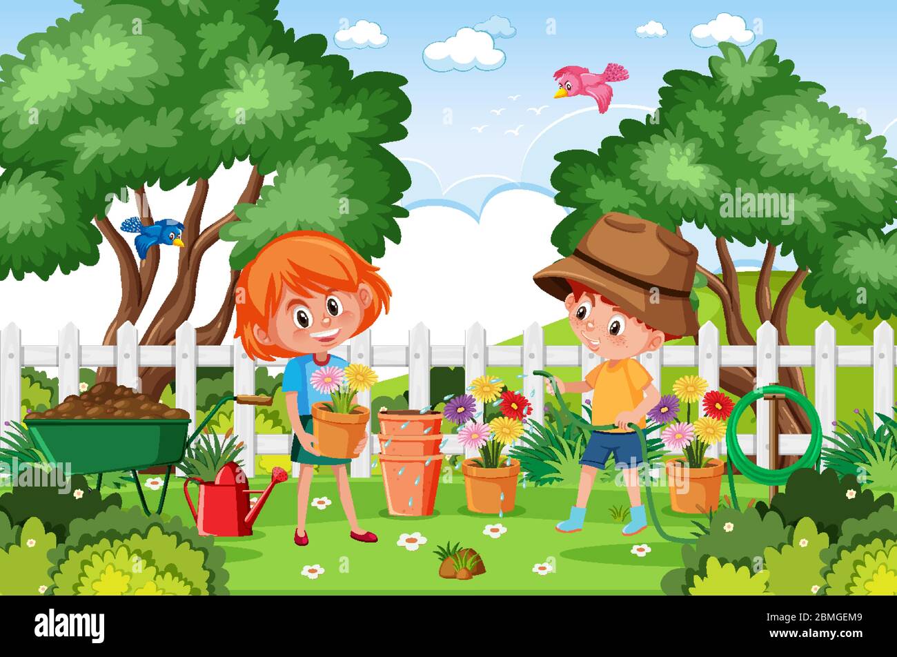 Kids Planting Flowers Clipart