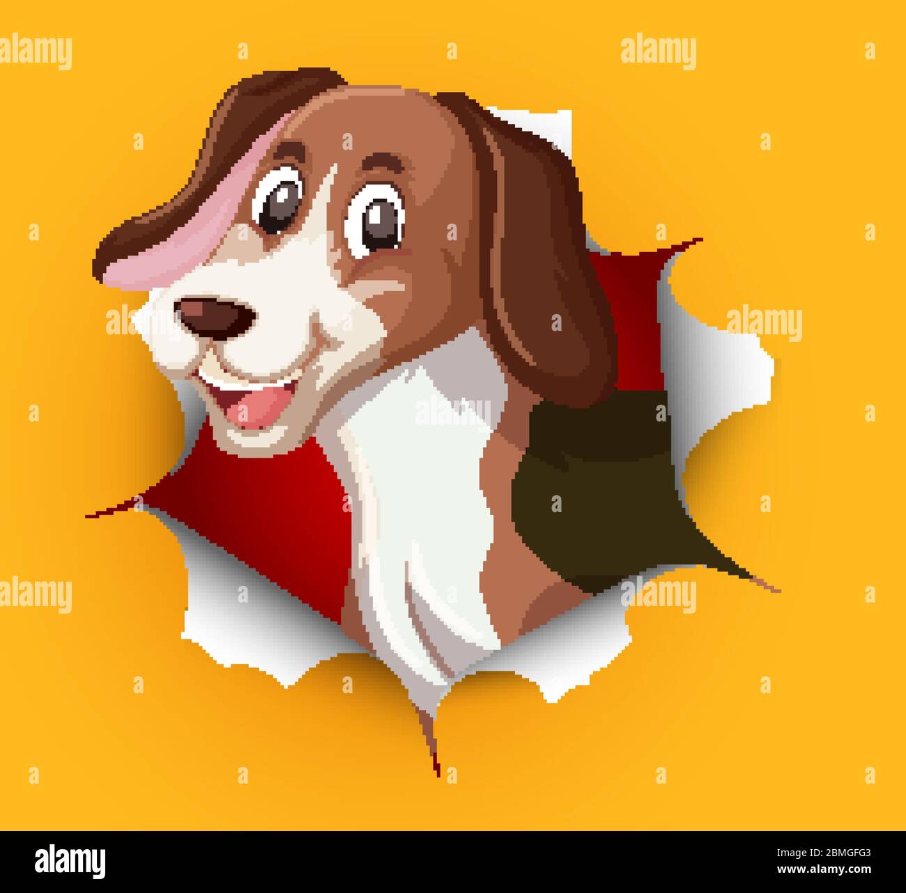 Cute dog coming out of cracked wall illustration Stock Vector Image ...