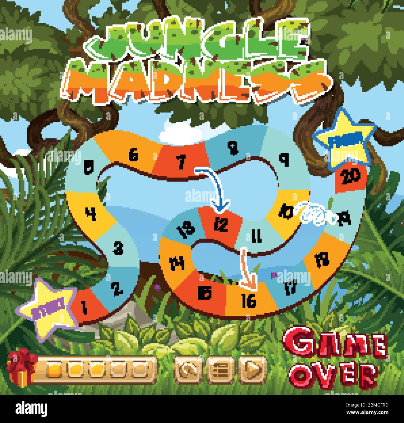 Game template with number maze and forest background illustration Stock ...