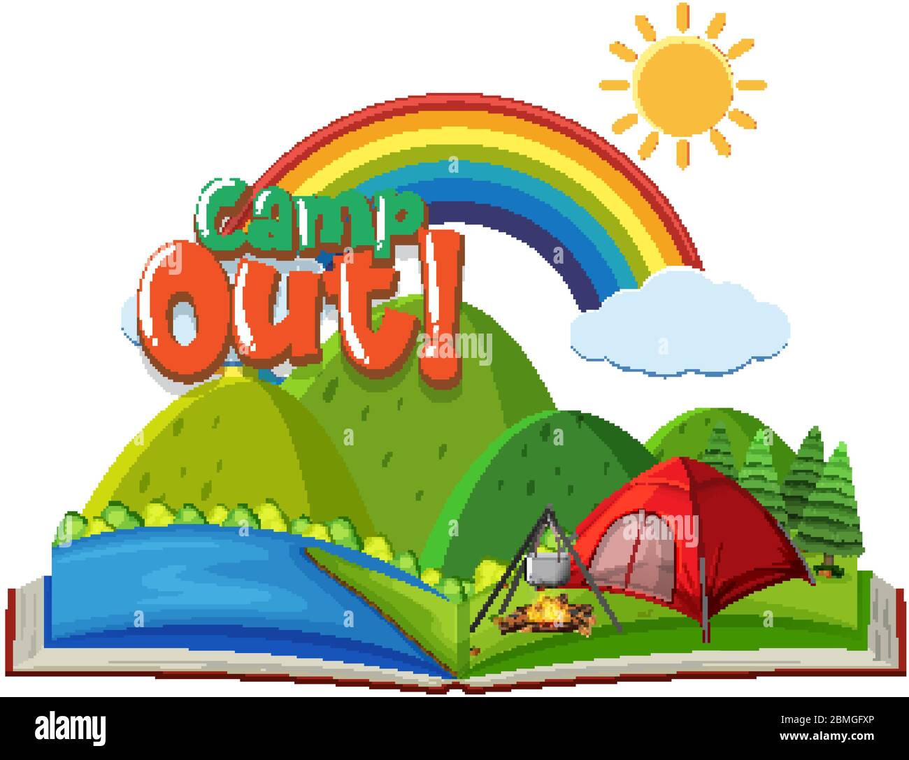 Font design for camp out with tent in the park illustration Stock ...