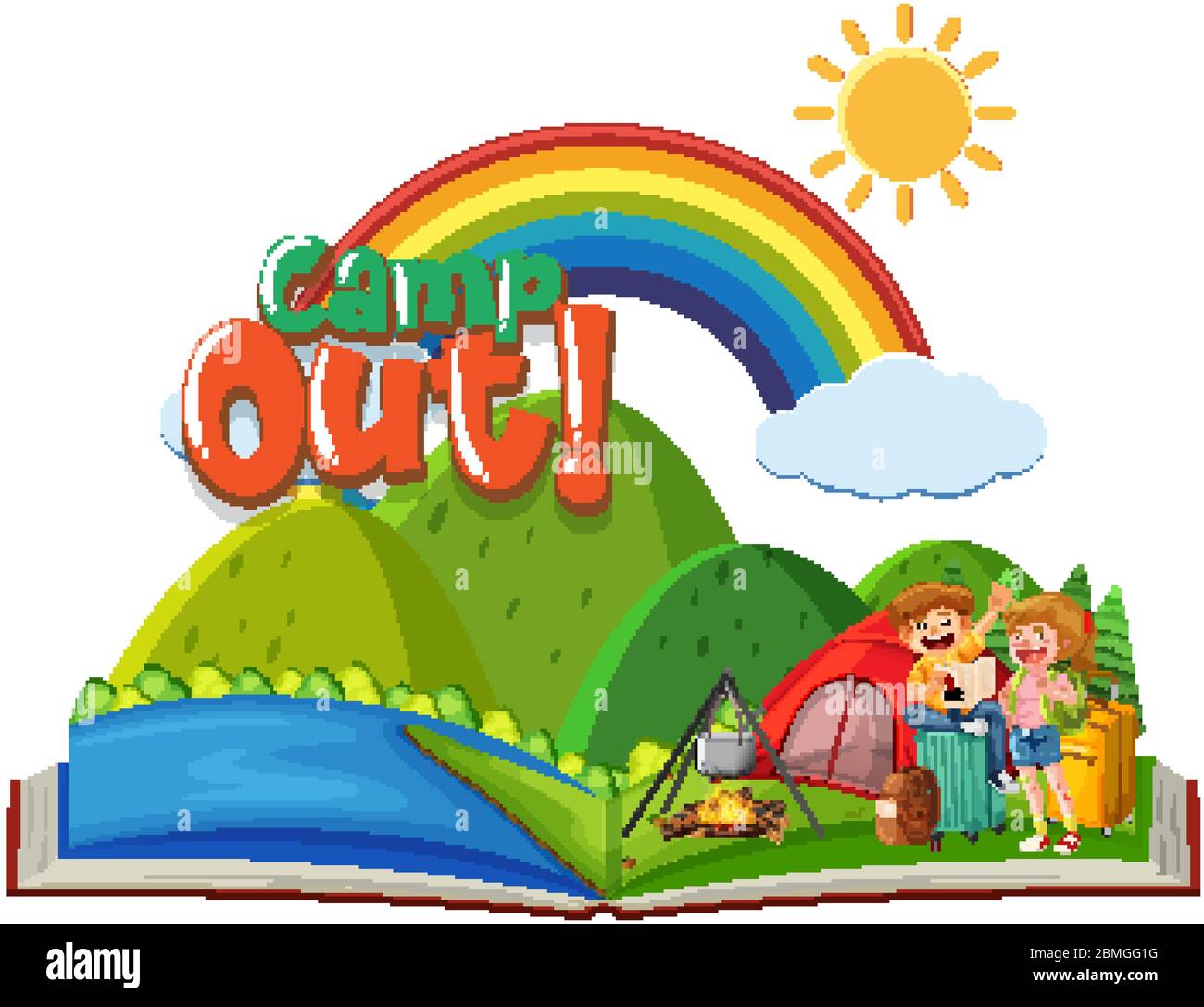 Font design for camp out with tent in the park illustration Stock ...