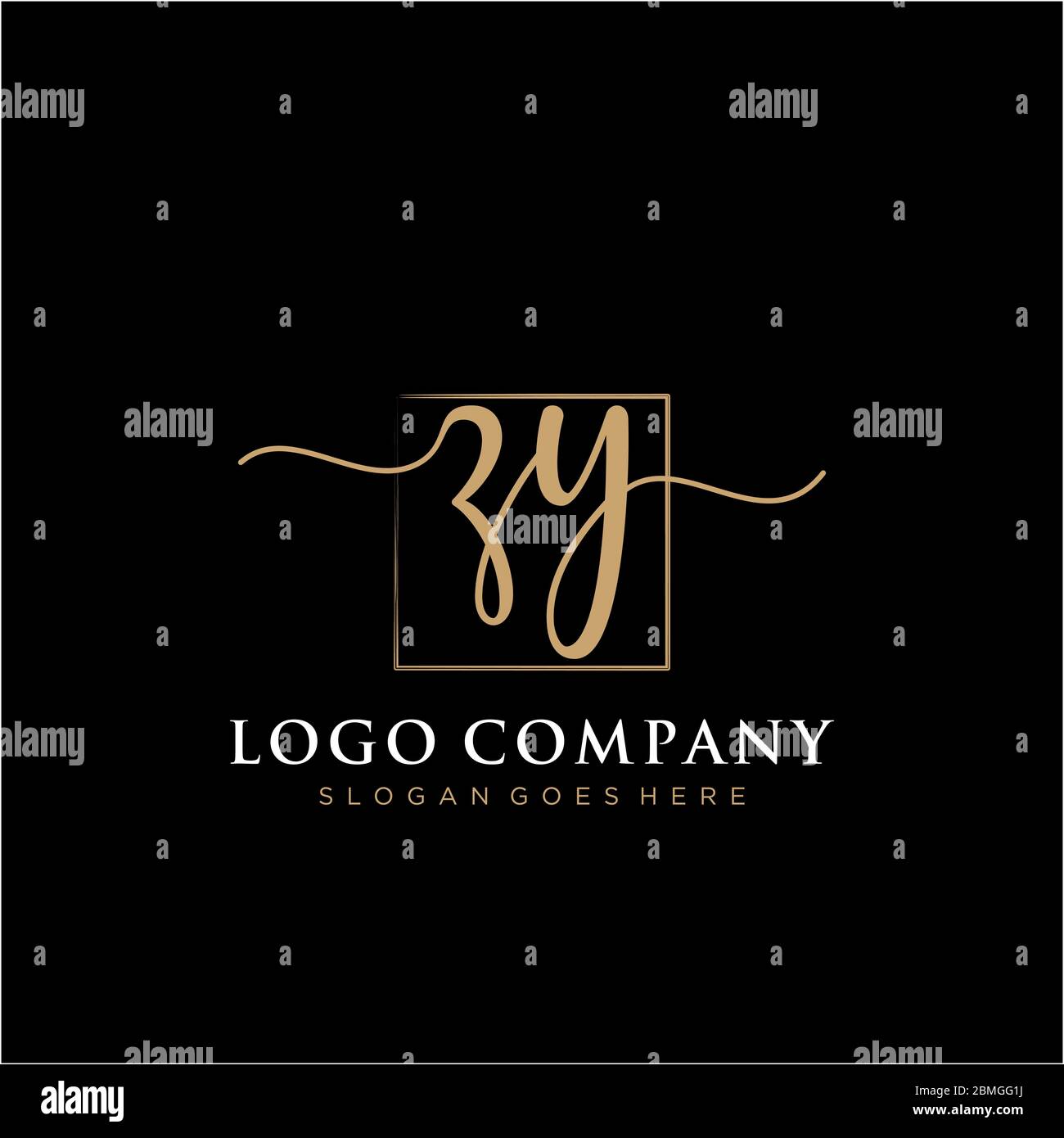 Zy Initial Handwriting Logo With Rectangle Template Vector Stock Vector Image And Art Alamy