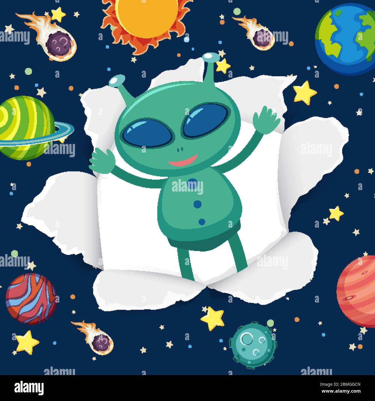 Space theme background with alien in the space illustration Stock ...