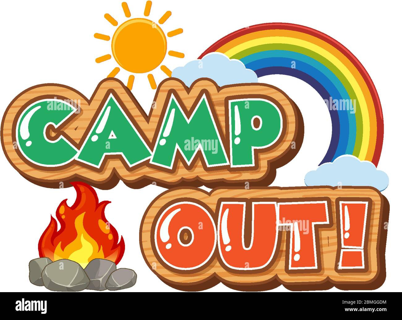 Font design for camp out with tent in the park illustration Stock ...