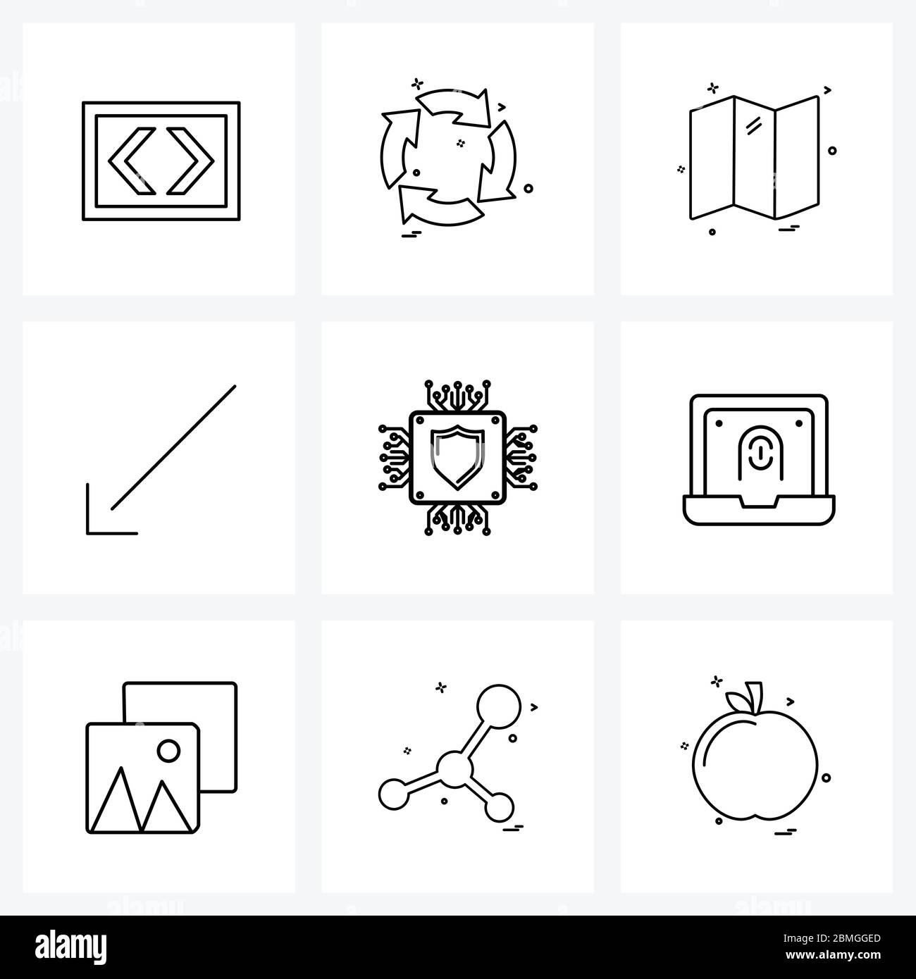 Set of 9 UI Icons and symbols for processor protected, left, refresh ...