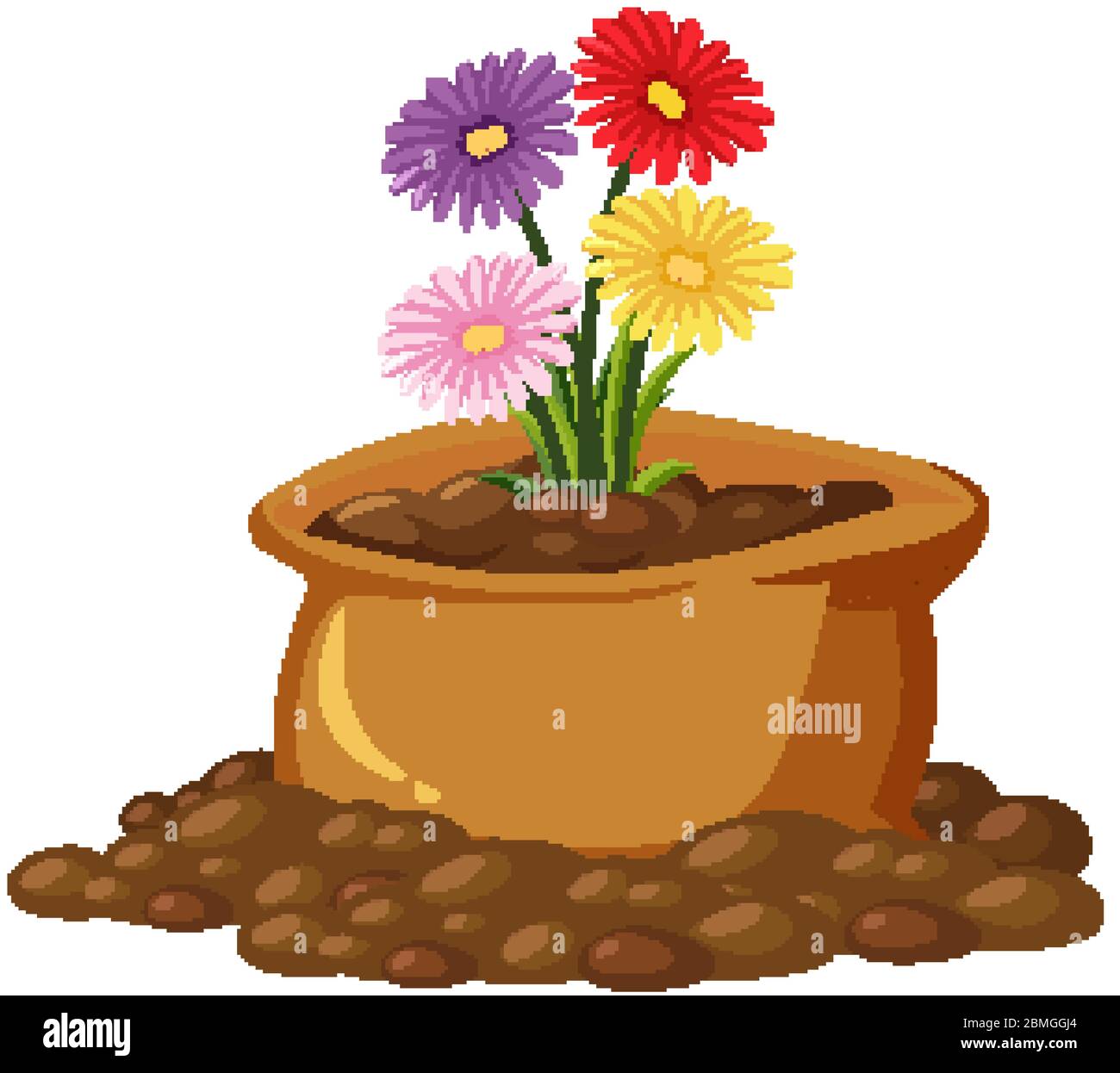 Beautiful flowers in brown bag on white background illustration Stock ...