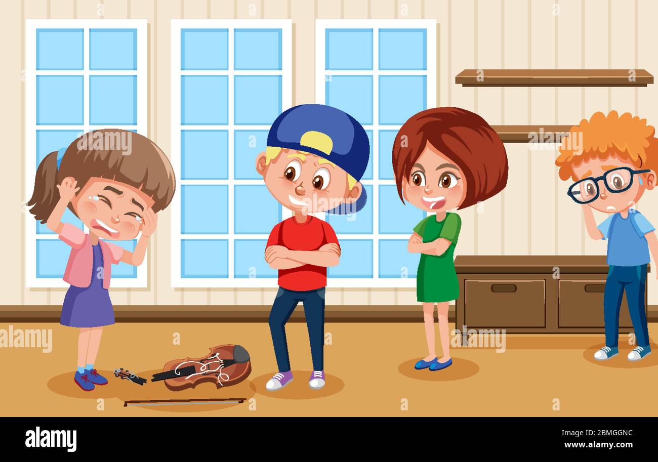 Scene with kid bullying their friend in the room illustration Stock ...