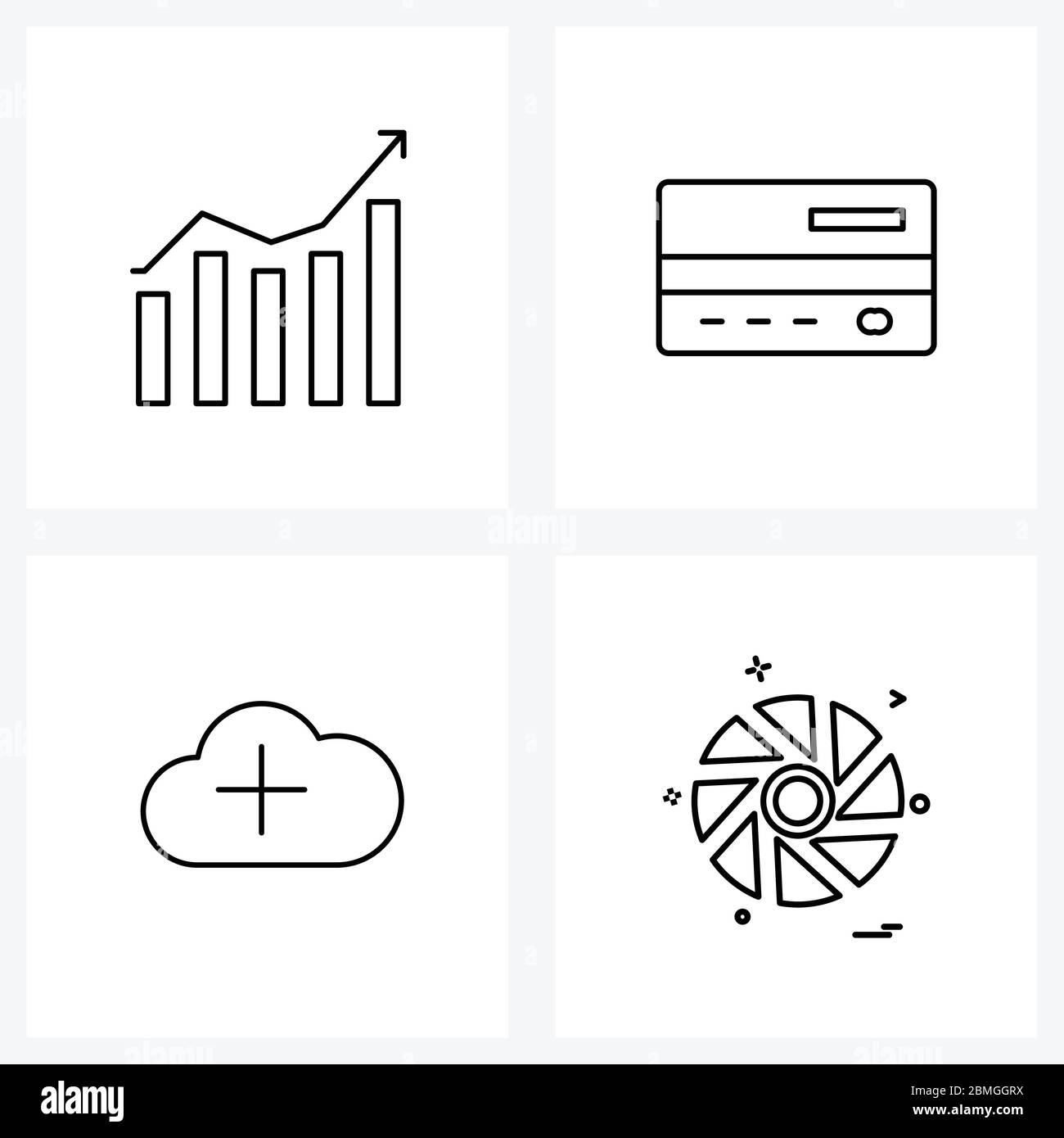 Set of 4 Simple Line Icons of graph, weather, rating, atm card, shutter ...