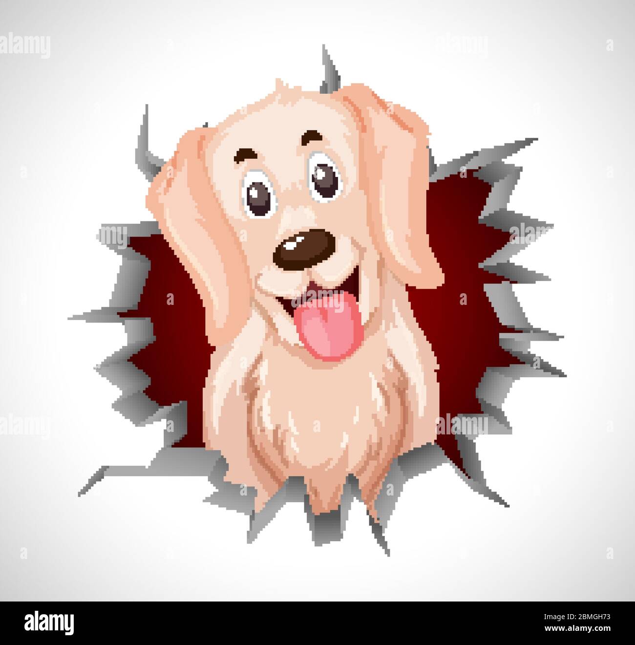 Cute dog coming out of cracked wall illustration Stock Vector Image ...