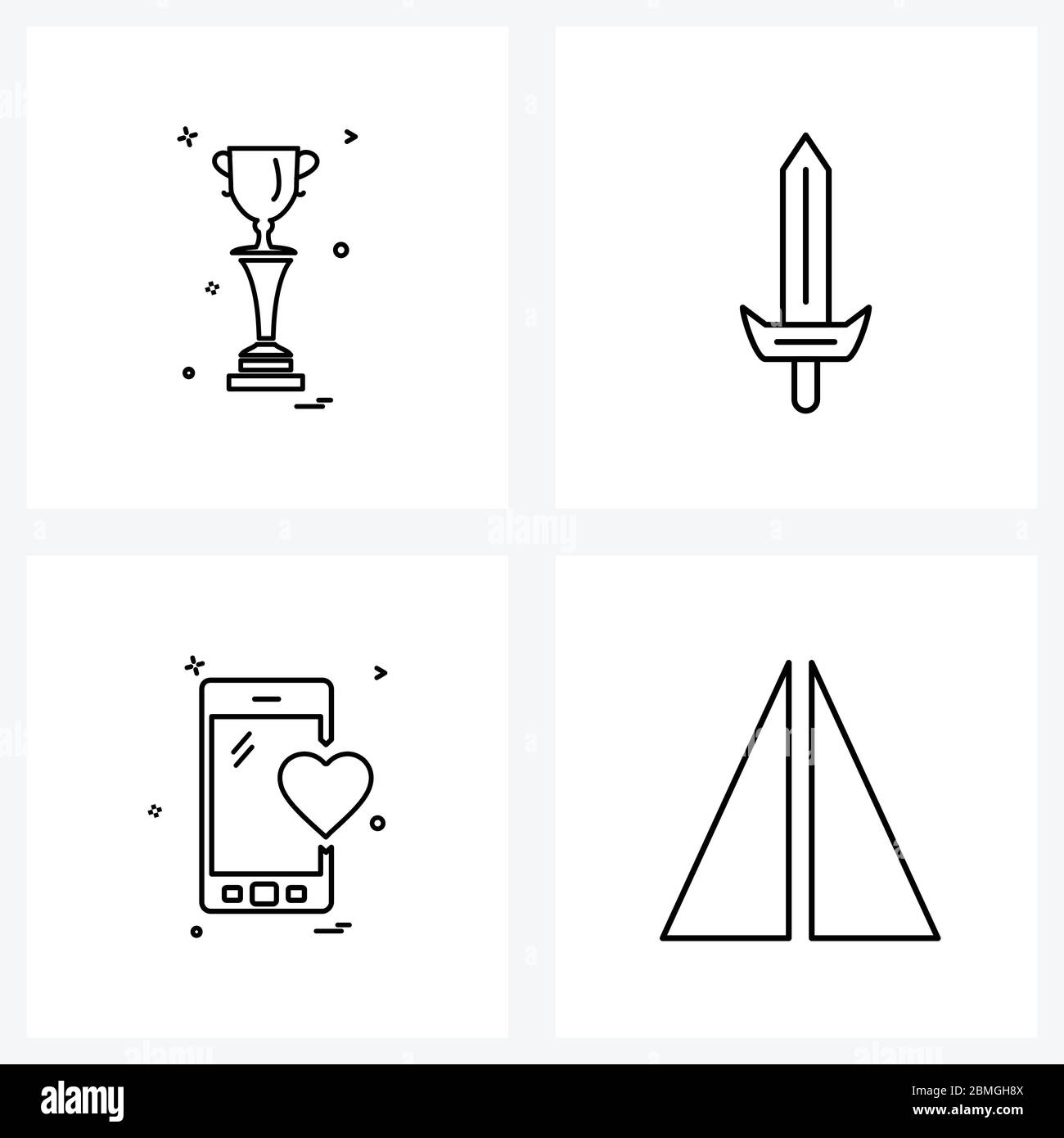Isolated Symbols Set of 4 Simple Line Icons of games, phone, sword ...