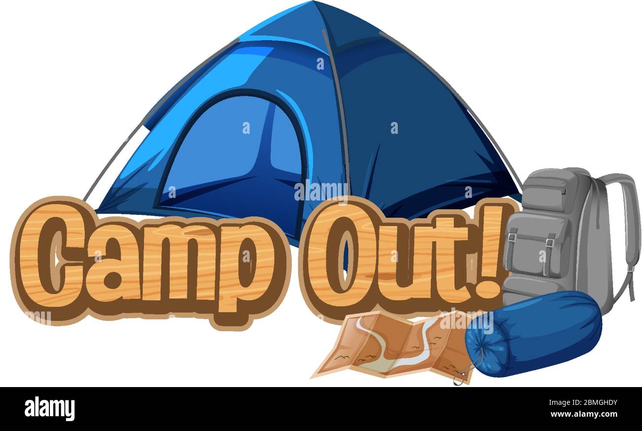 Font design for camp out with tent in the park illustration Stock ...