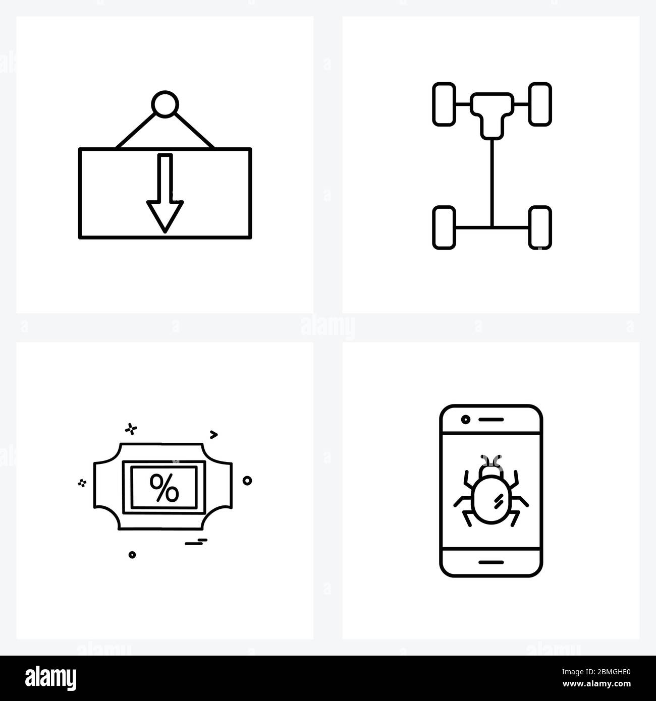 Mobile UI Line Icon Set of 4 Modern Pictograms of container, tag ...