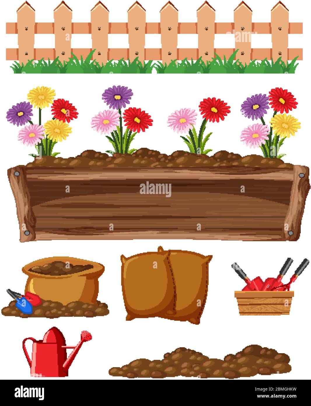 Set of gardening items on white background illustration Stock Vector ...