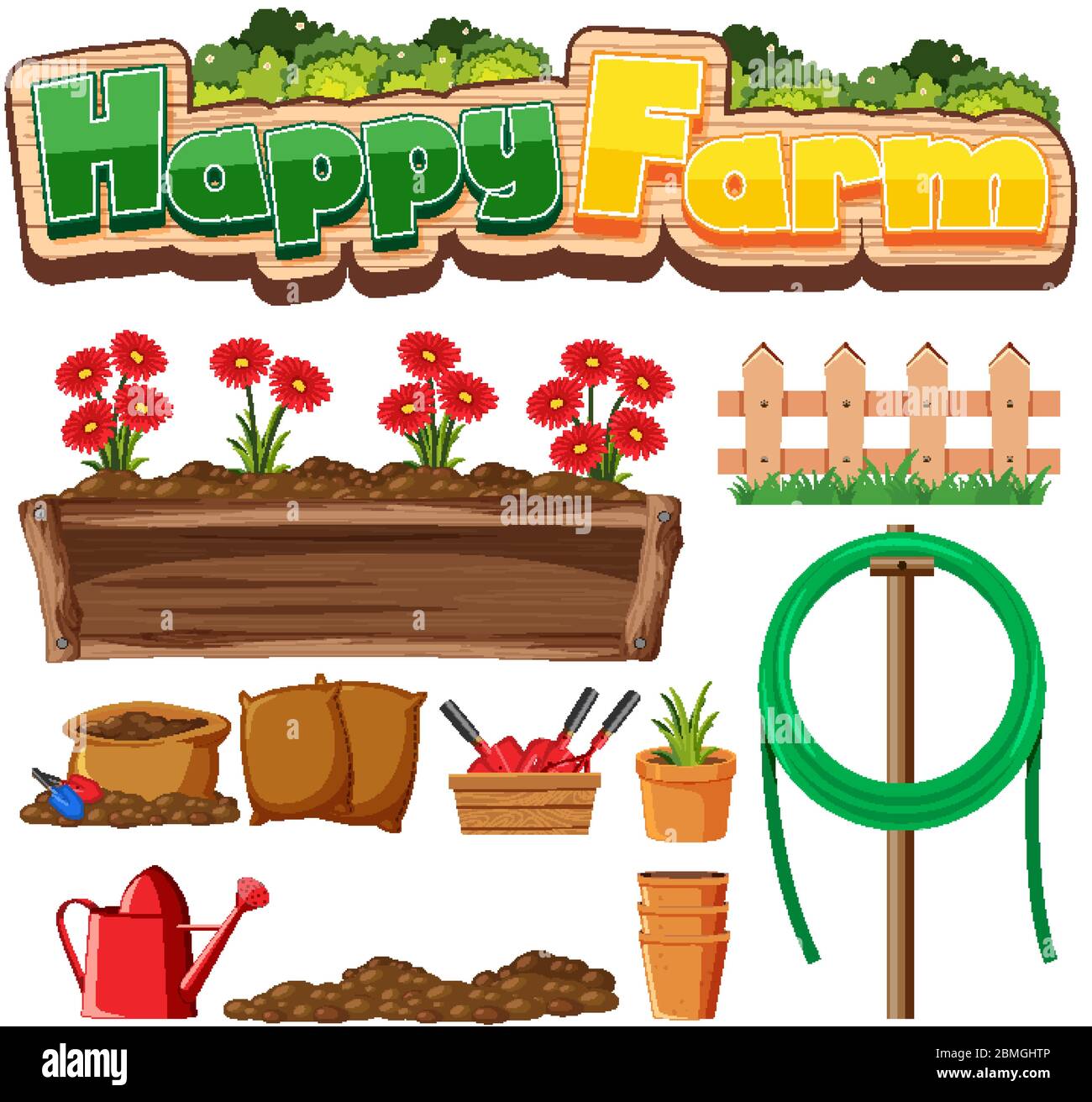Font design for happy farm on white background illustration Stock ...