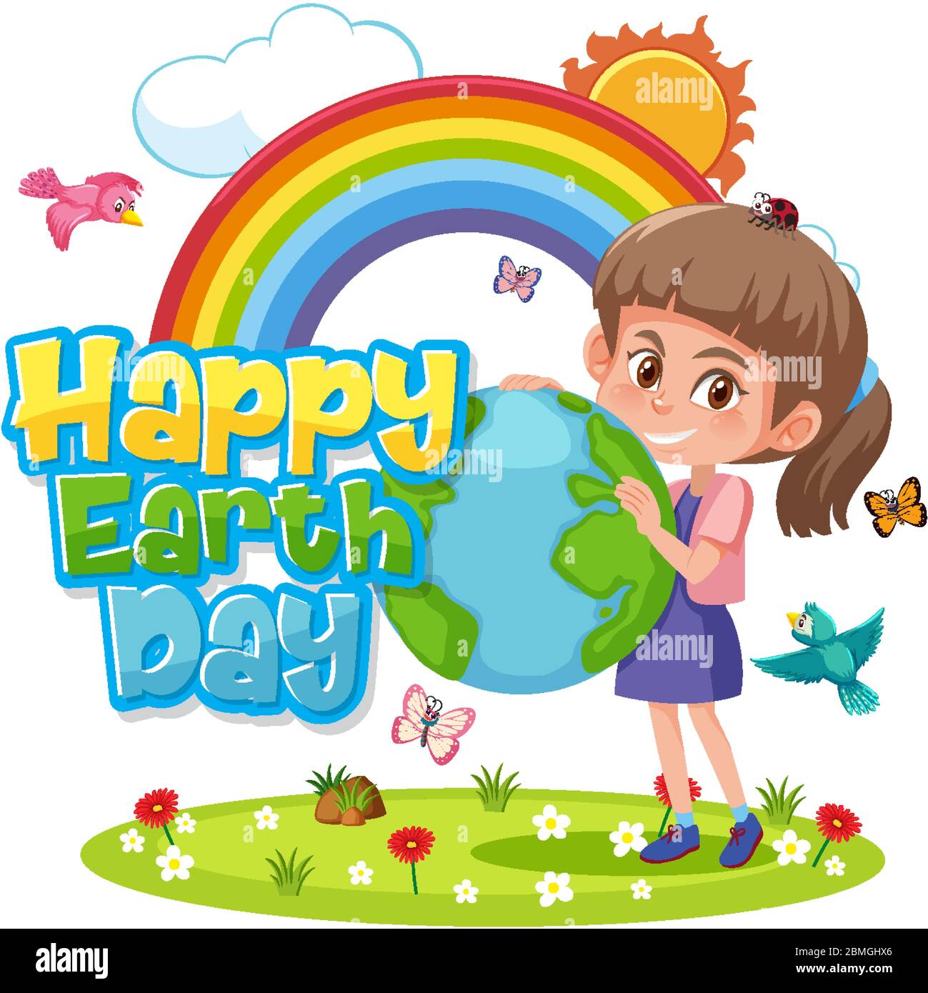 Poster design for happy earth day with happy girl in the park ...