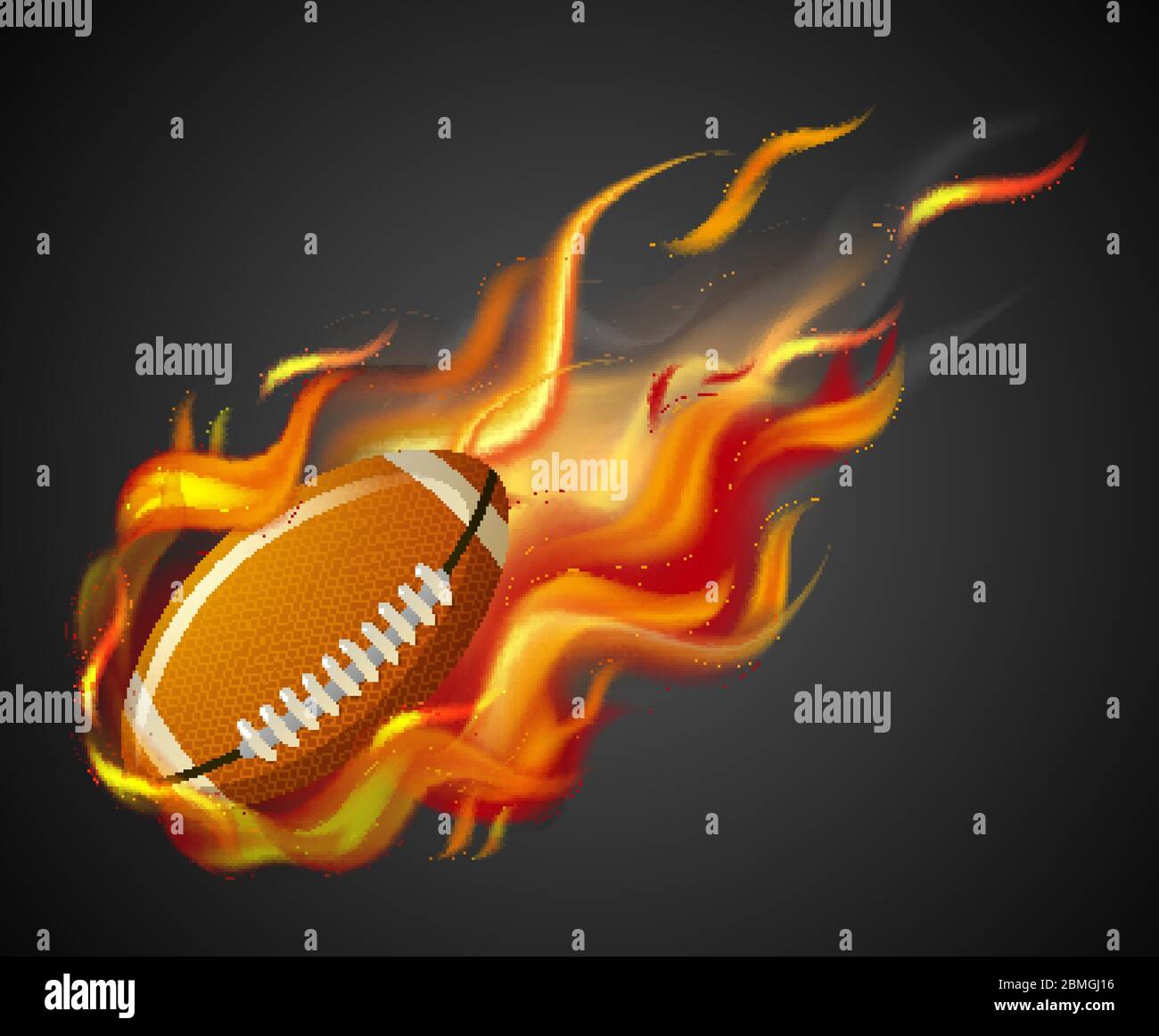 Shooting football with flame on black background illustration Stock ...