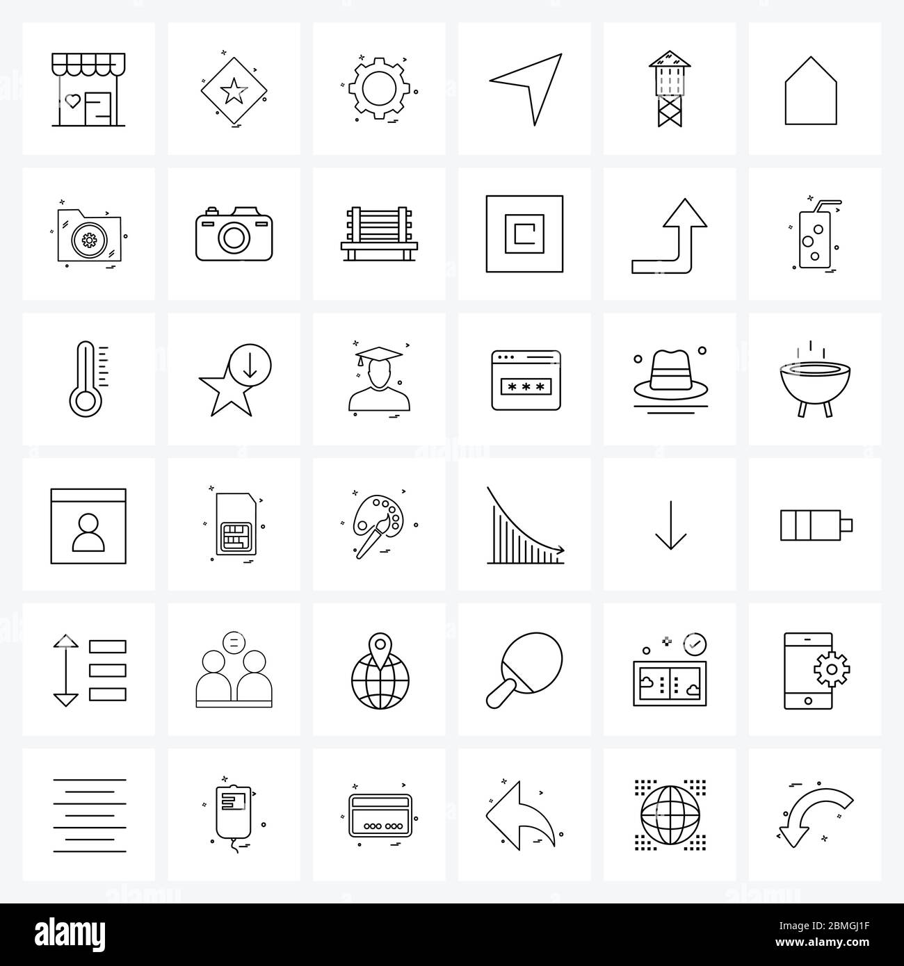 UI Set of 36 Basic Line Icons of water, water tank, gear, arrow, cursor ...