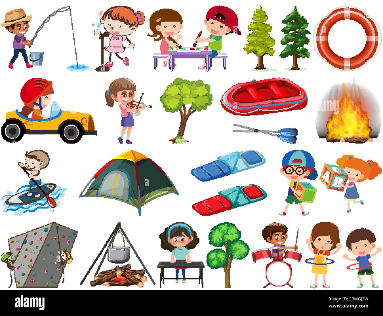 Set of people doing different activities on white background ...