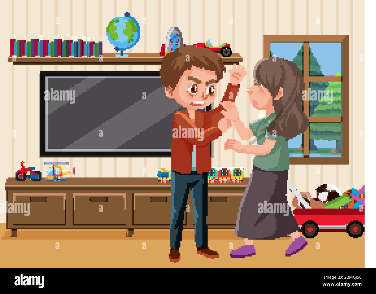 Scene with parents bullying their family at home illustration Stock ...