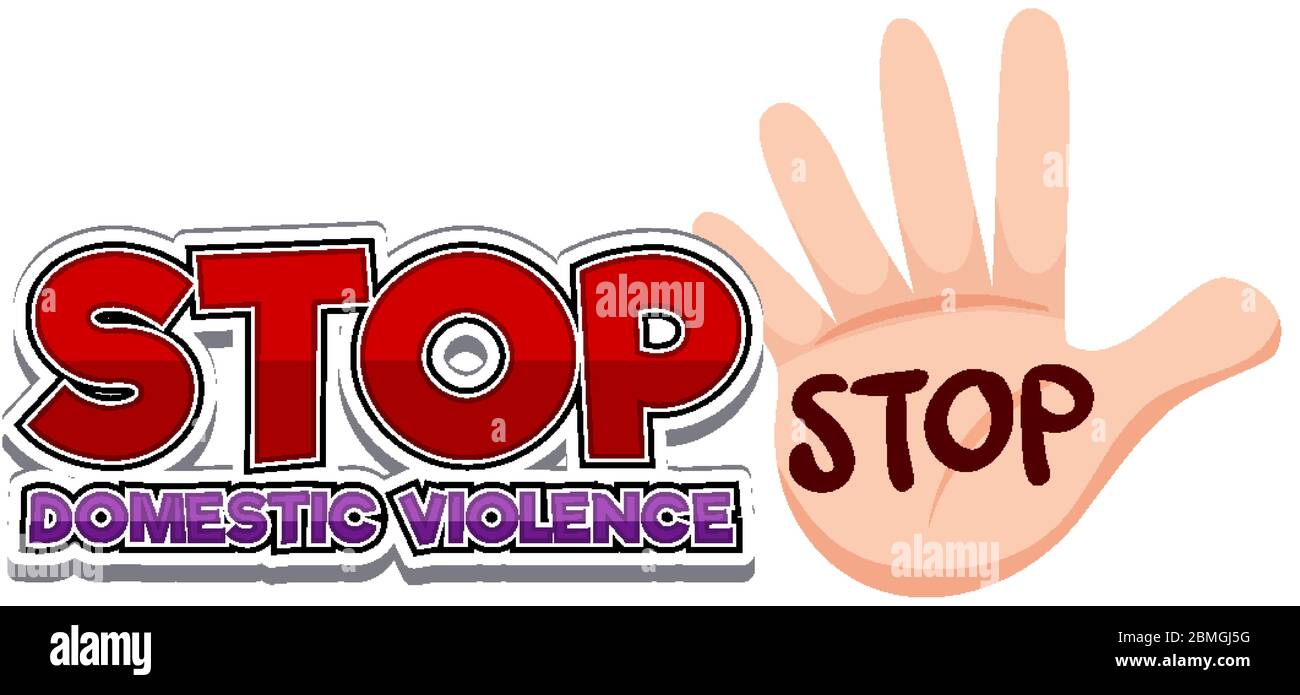 Stop domestic violence font design with hand gesture illustration Stock ...