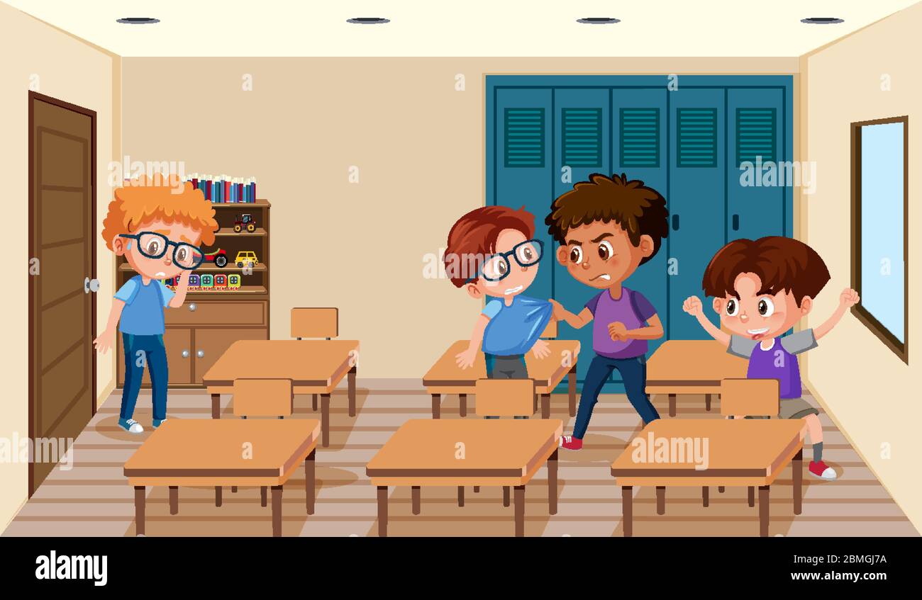 Scene with kid bullying their friend in the classroom illustration ...