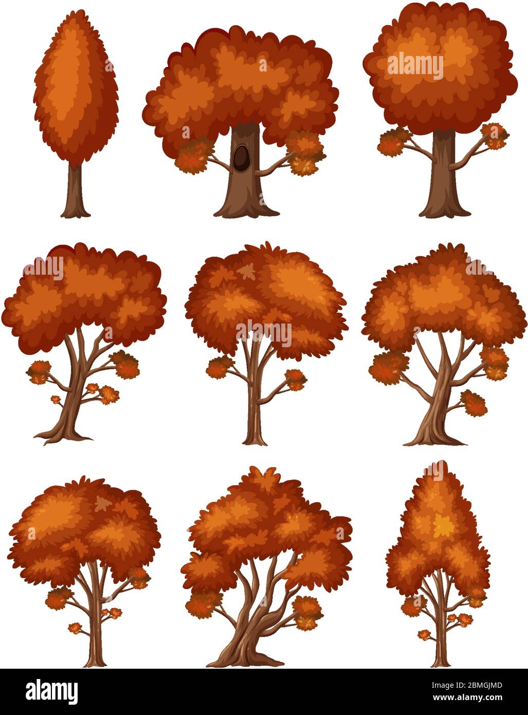 Set of trees with red leaves on white background illustration Stock ...