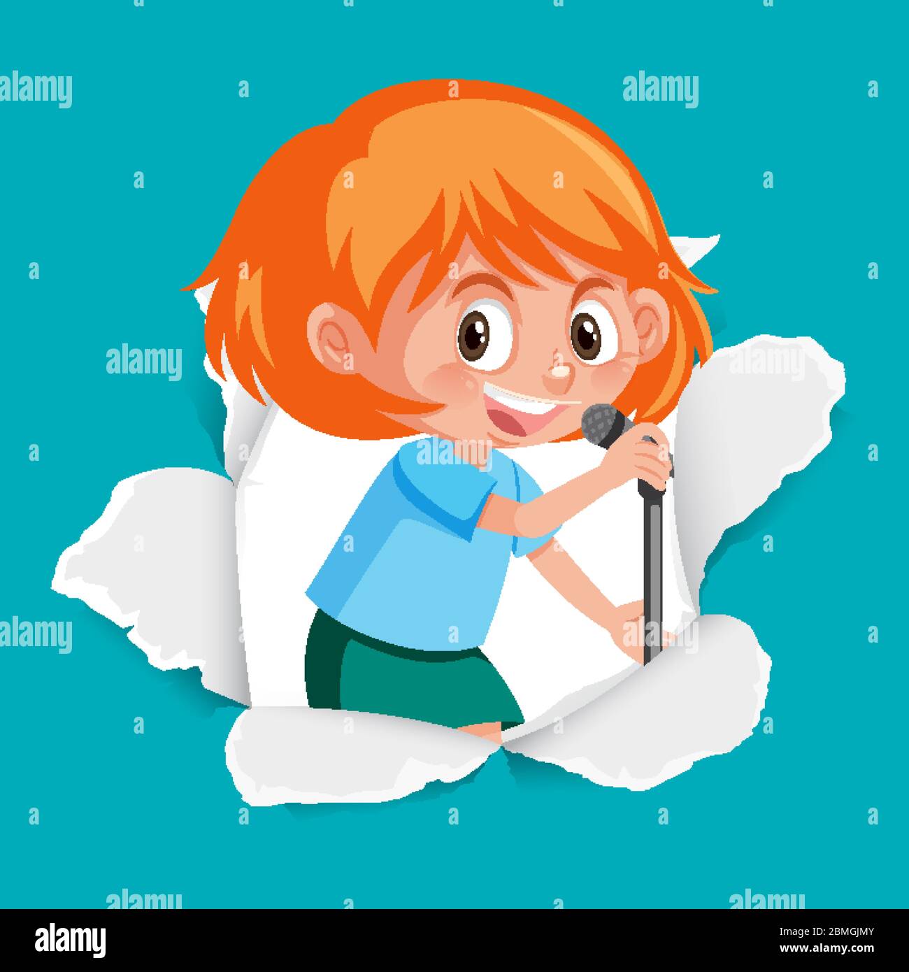 Background template design with happy girl singing illustration Stock ...