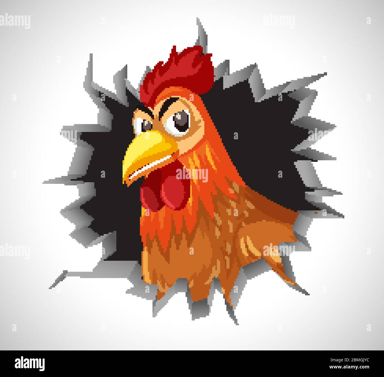 Angry chicken coming out of cracked wall illustration Stock Vector ...