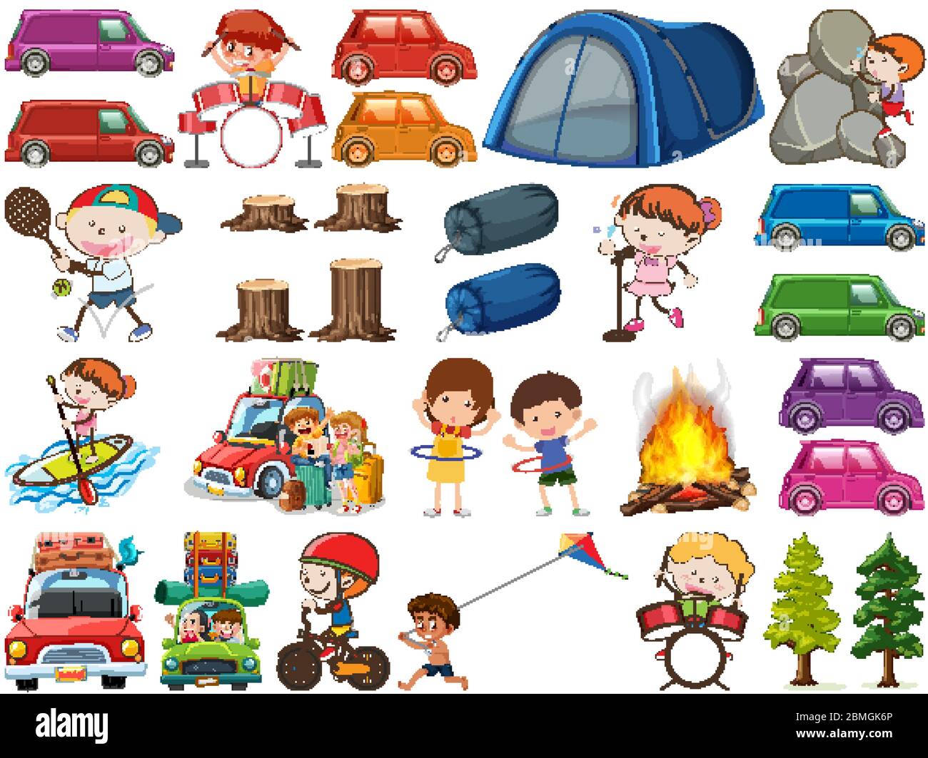 Set of people doing different activities on white background ...