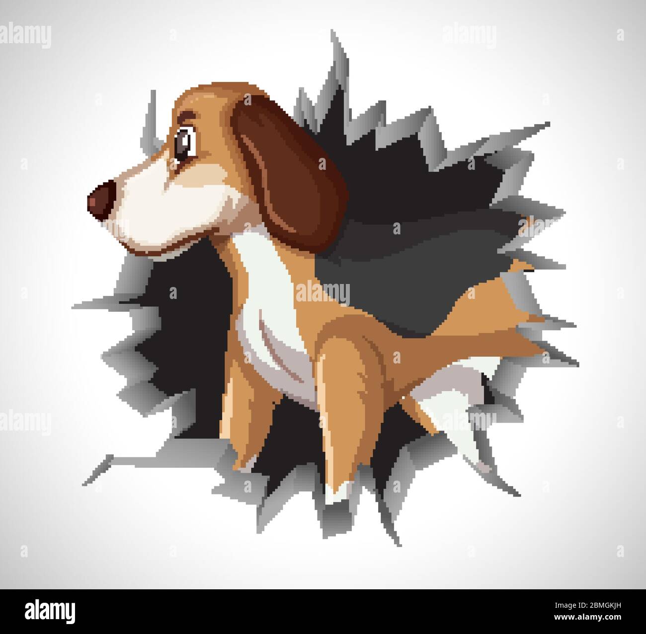 Cute dog coming out of cracked wall illustration Stock Vector Image ...