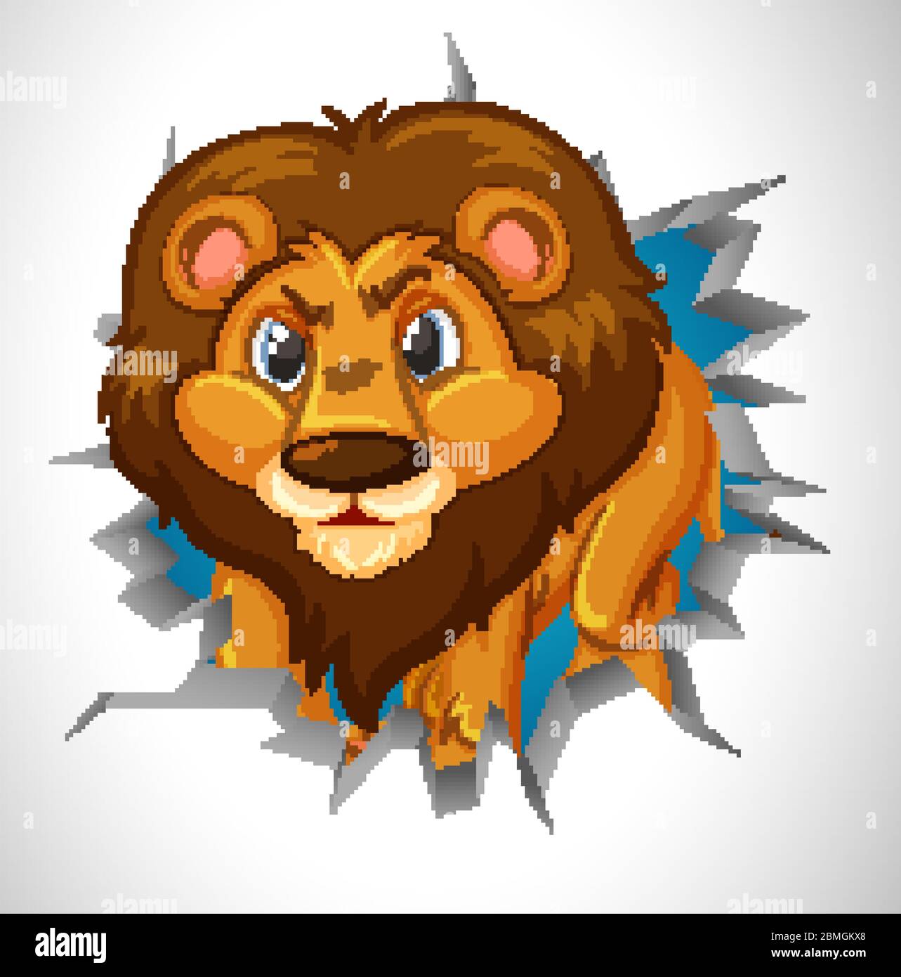 Cute lion coming out of cracked wall illustration Stock Vector Image ...
