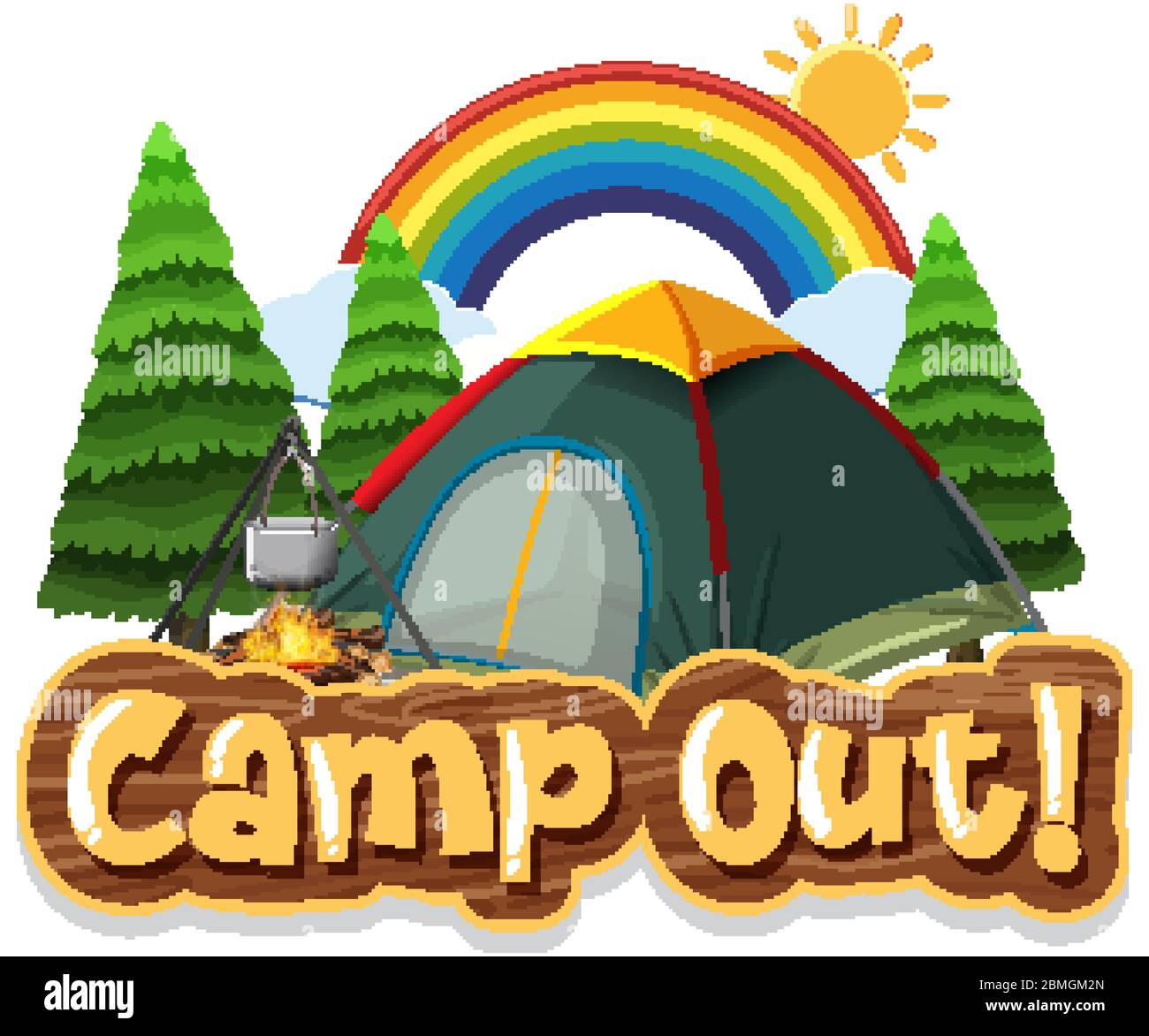 Font design for camp out with tent in the park illustration Stock ...