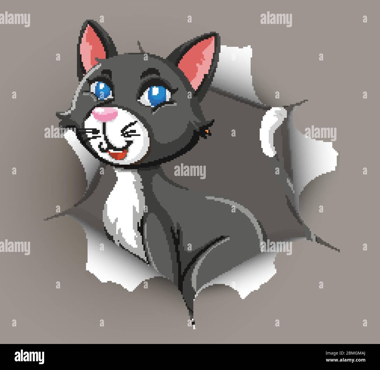 Cute cat coming out of cracked wall illustration Stock Vector Image ...