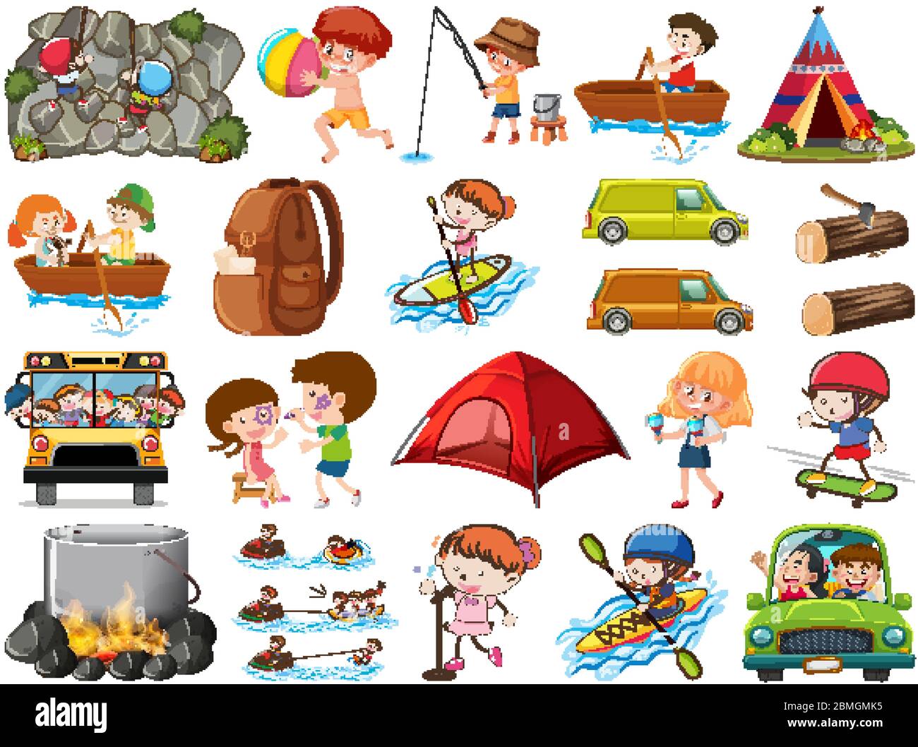 Set of people doing different activities on white background ...